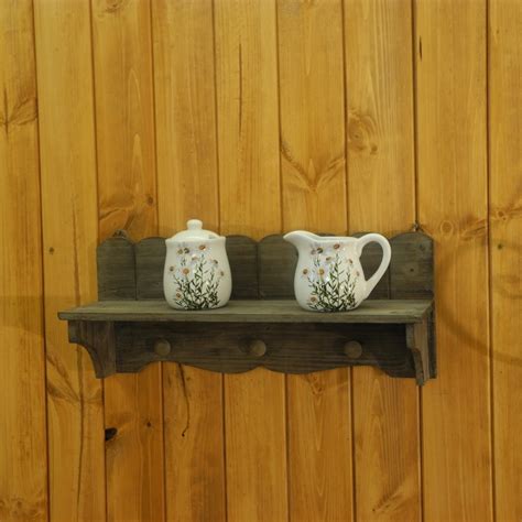 Nástěnná Dřevěná Polička S Háčky 46cm