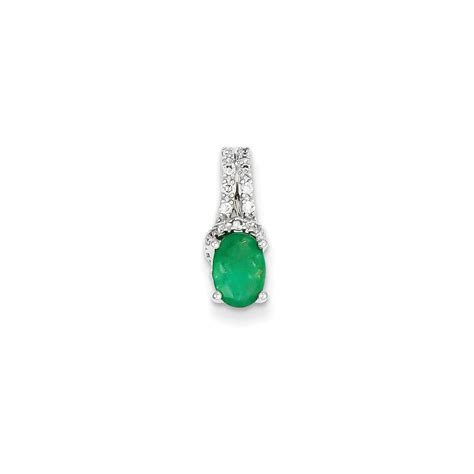 14k White Gold Real Diamond U0026 Emerald Pendant Au