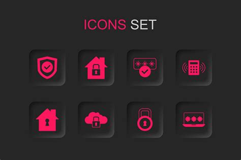 클라우드 컴퓨팅 잠금 보호 중인 집 확인 표시가 있는 방패 잠금 보안 키패드 액세스 패널 노트북 암호 암호 및 아이콘을