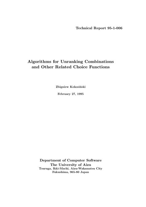 Pdf Algorithms For Unranking Combinations And Their Applications