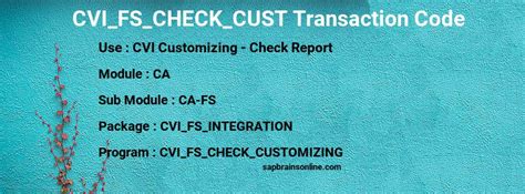 Cvi Fs Check Cust Sap Tcode For Cvi Customizing Check Report