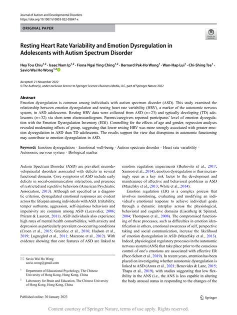Resting Heart Rate Variability And Emotion Dysregulation In Adolescents