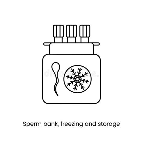 Sperm Bank Freezing And Storage Icon Line In Vector Illustration Of Sperm And Snowflake Stock