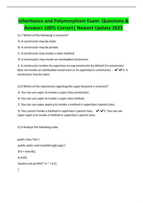 Inheritance And Polymorphism Exam Questions And Answers 100 Correct