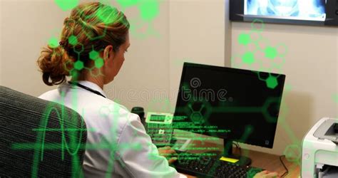 Image Of Data Processing Over Caucasian Female Doctor Stock Image Image Of Computer