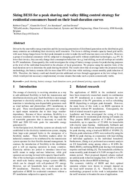 Pdf Sizing Bess For A Peak Shaving And Valley Filling Control Strategy For Residential