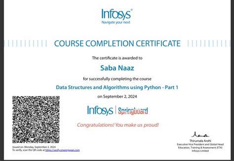 Pleased To Share My Achievement In Completing Data Structures And Algorithms Using Python Part