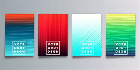 전단지 포스터 브로셔 타이포그래피 또는 기타 인쇄 제품을 위한 손으로 그린 선이 있는 다채로운 그라데이션 커버 세트 벡터에 대한