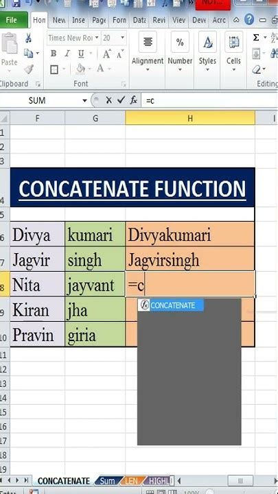 Concatenate Function In Excel Nkexcelclasses Exceltutorial Short
