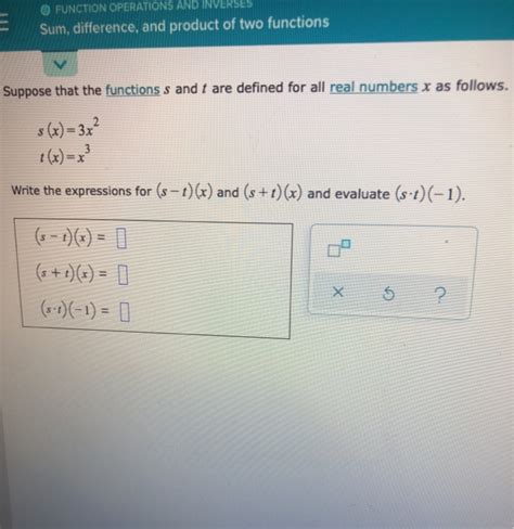 solved o function operations and inverses sum difference