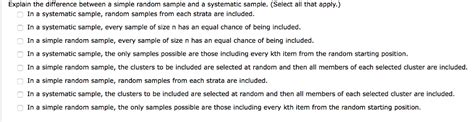 Solved Explain The Difference Between A Simple Random Sample