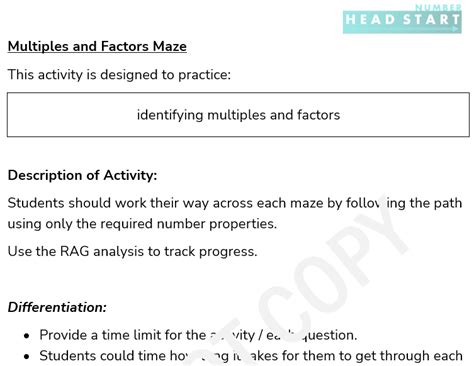 Head Start Multiples And Factors Maze Teaching Resources