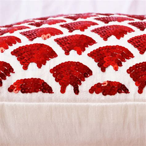 Shop For Handmade Red Throw Pillow With Sequin And Sashiko Embroidery