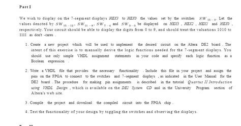 part i we wish to display on the 7 segment displays hex3 to hexo