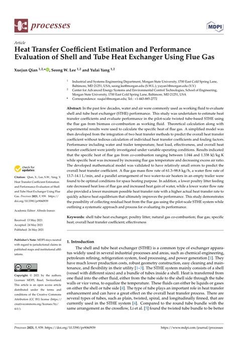 Pdf Heat Transfer Coefficient Estimation And Performance Evaluation Of Shell And Tube Heat