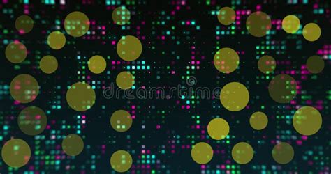 Animation Of Yellow Light Spots Over Twinkling Coloured Data Pixels On