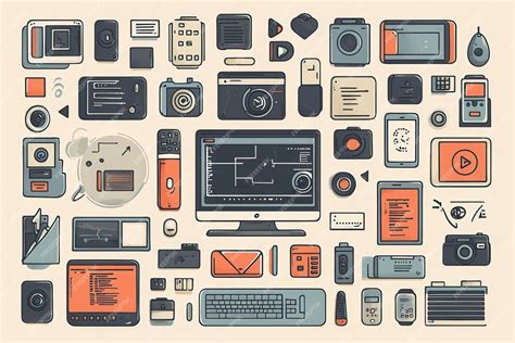 Flat Illustration Of Various Digital Devices And Gadgets In A Modern Tech Design With A Vintage