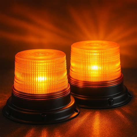 2x 12v Amber Led Magnetic Beacon Lights 12 Led Strobe Warning Lights