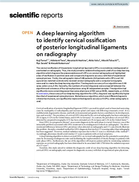 Pdf A Deep Learning Algorithm To Identify Cervical Ossification Of Posterior Longitudinal