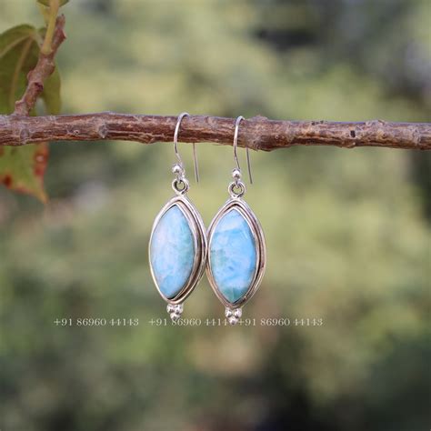 High Grade Natural Larimar Earrings For Women 925 Sterling Silver