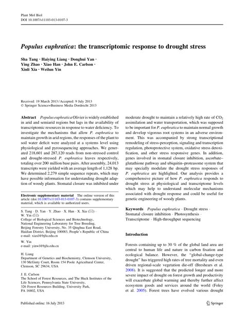 pdf populus euphratica the transcriptomic response to drought stress