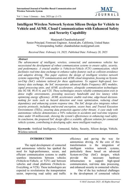 Intelligent Wireless Network System Silicon Design Aiml For Vehicle To Vehicle And Aiml Cloud Pdf