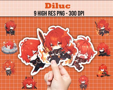 Buy Genshin Impact Diluc Png Sticker Pack Chibi Diluc Clipart Online