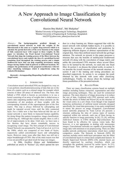 PDF A New Approach To Image Classification By Convolutional Neural Network