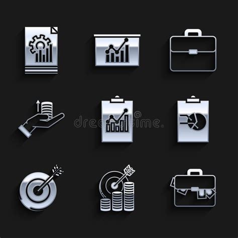 Set Clipboard With Graph Chart Target Coin Symbol Briefcase And Money