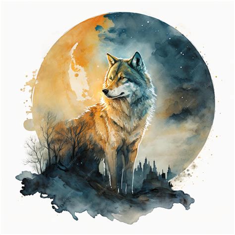 Premium Photo Wolf Moon Watercolor Abstract