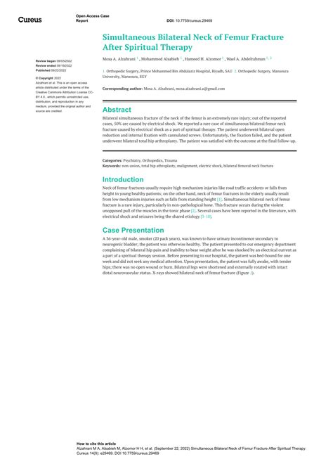 Pdf Simultaneous Bilateral Neck Of Femur Fracture After Spiritual Therapy