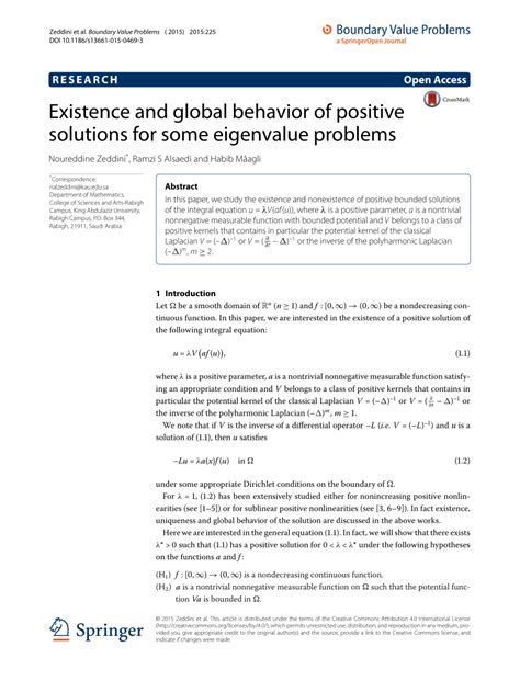 Pdf Existence And Global Behavior Of Positive Solutions For Some Eigenvalue Problems