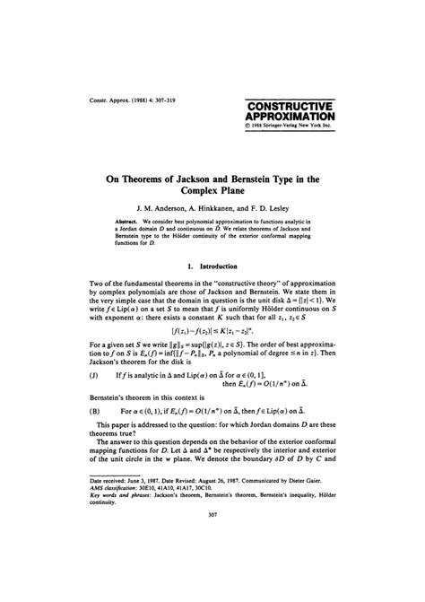Pdf On Theorems Of Jackson And Bernstein Type In The Complex Plane