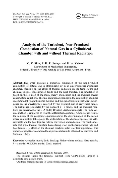 Pdf Analysis Of The Turbulent Non Premixed Combustion Of Natural Gas