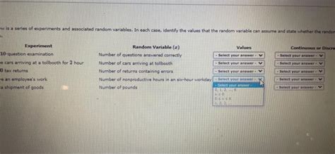 Solved Listed Below Are Of Experiments And Associated Random
