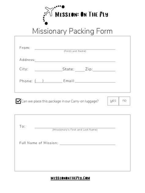 Fillable Online Missionary Packing Form Fax Email Print Pdffiller