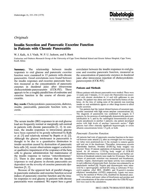Pdf Insulin Secretion And Pancreatic Exocrine Function In Patients