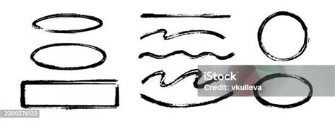 스트레이트 및 물결 모양의 페인트 라인 세트 스케치 브러시 획 및 프레임 모음 거친 숯 줄무늬와 형태는 하이라이트 밑줄 강조를 위한 것입니다 벡터 손으로 그린 질감 크레용