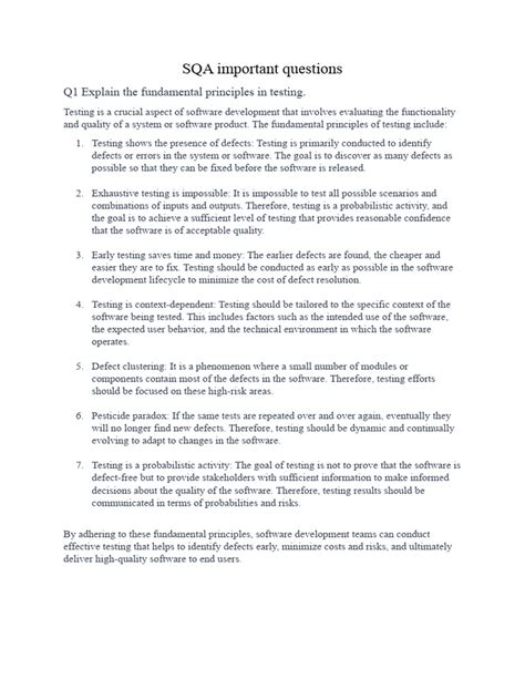 Sqa Important Questions Pdf Software Testing Unit Testing