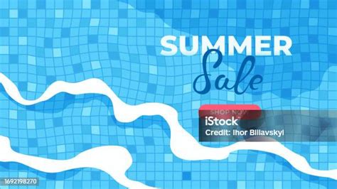 여름 수영장 벡터입니다 평면도 여름 배경입니다 배너 또는 포스터 판매 템플릿입니다 심플한 만화 디자인 현실적인 물 3d 그림 Eps10 수영장 스포츠 경기장에 대한 스톡
