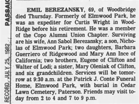 Obituary For Emil Berezansky Aged 69 ™
