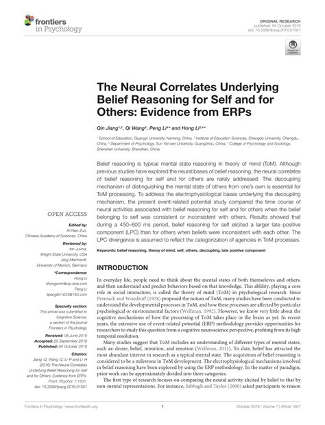 Pdf The Neural Correlates Underlying Belief Reasoning For Self And
