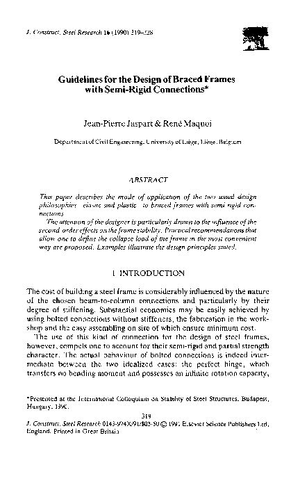 Pdf Guidelines For The Design Of Braced Frames With Semi Rigid Connections