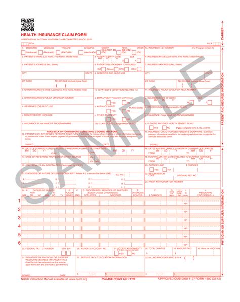 Hcfa 1500 Claim Form Health Insurance Claim Form 2025