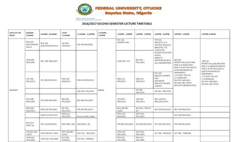 FUOTUOKE 2016/17 2nd Semester Lecture Time-Table Published