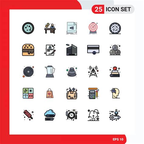User Interface Pack Of 25 Basic Filled Line Flat Colors Of Target Focus Reception Aim Music