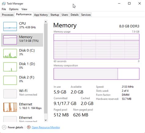 possible memory leak task manager doesn t add up r windows10