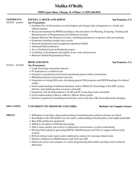 Sas Programmer Resumes At Webkaitlynblog Blog