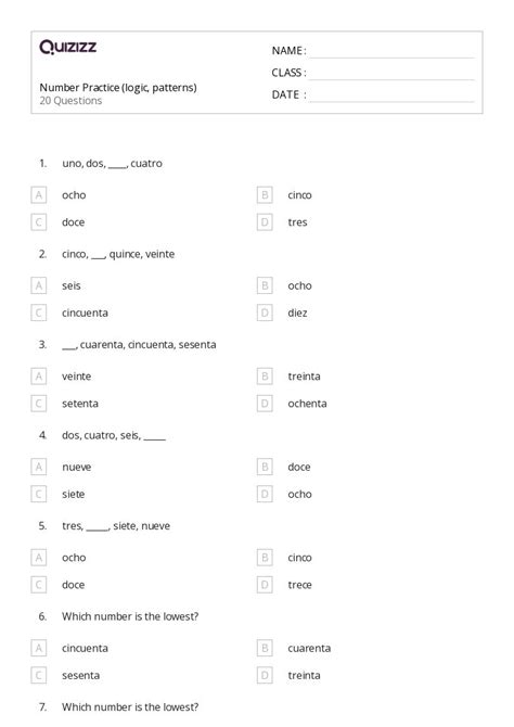 50 Number Patterns Worksheets For 8th Year On Quizizz Free And Printable