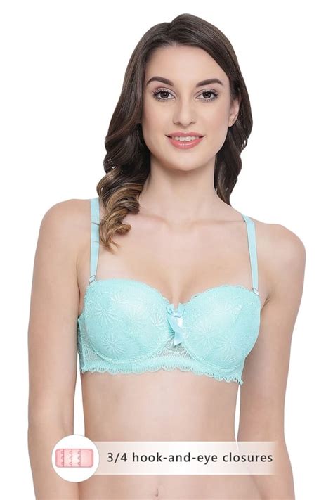 Buy Padded Underwired Level 1 Push Up Balconette Bra In Light Blue